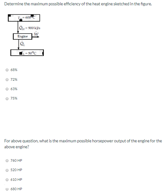 Solved Determine the maximum possible efficiency of the heat | Chegg.com