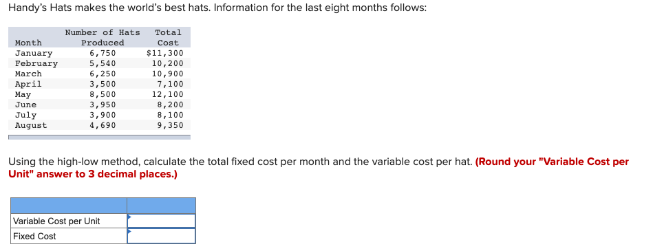 Solved Using the high-low method, calculate the total fixed | Chegg.com