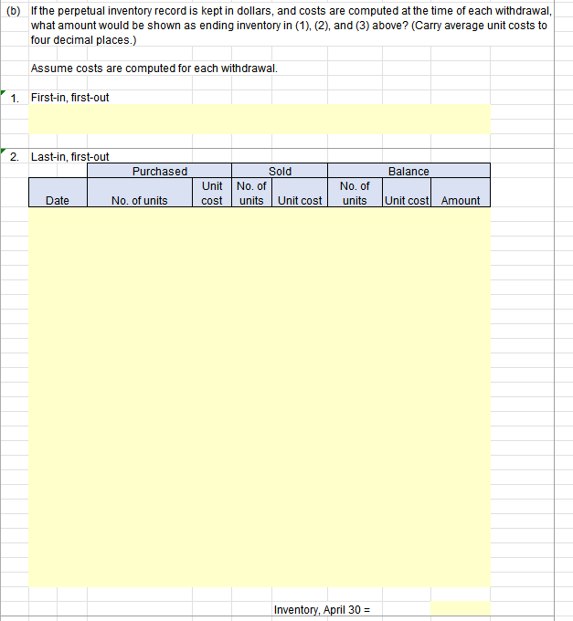 Solved a) Compute the inventory at April 30 on each of the | Chegg.com