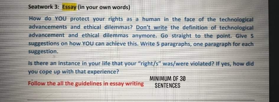 Solved Seatwork 3: Essay (in your own words) How do YOU | Chegg.com