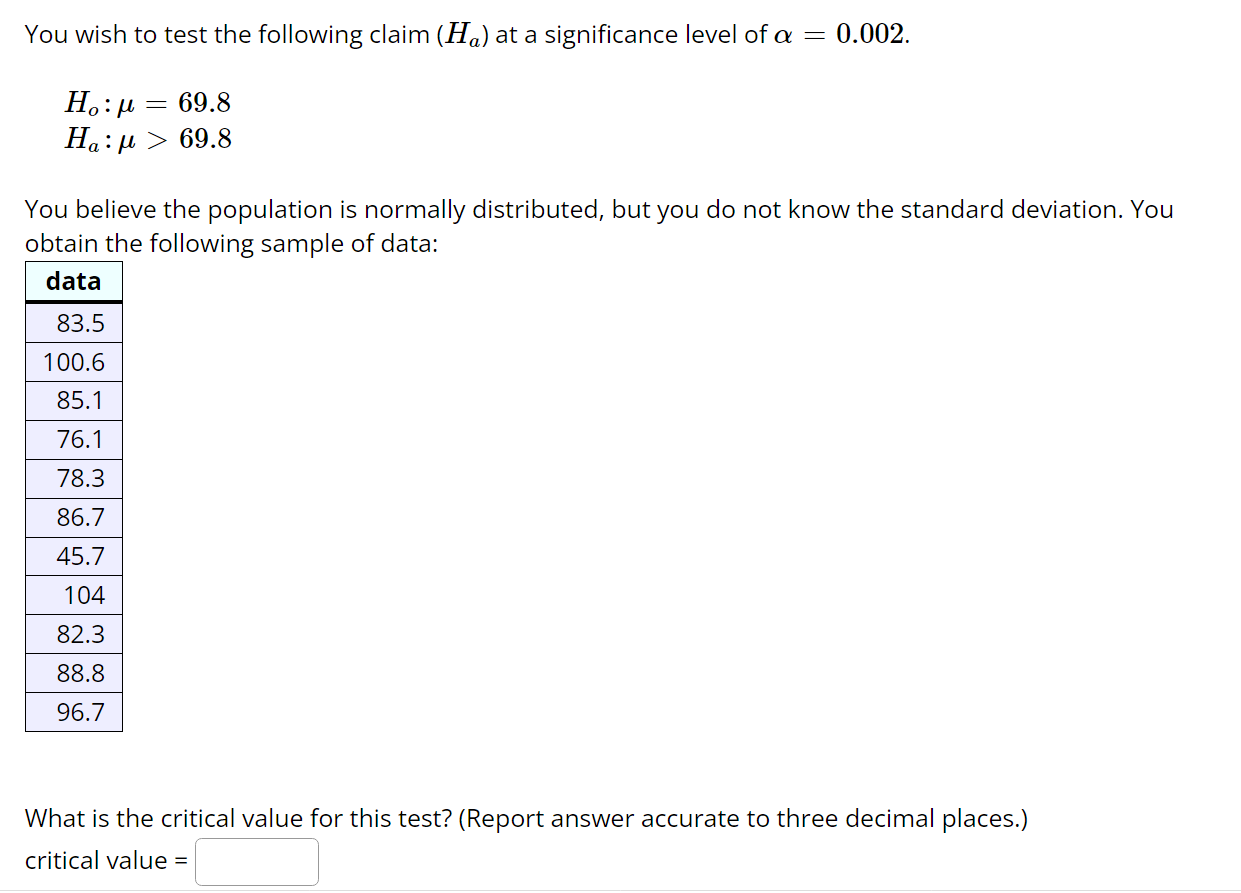 Solved What is the test statistic for this sample? (Report | Chegg.com