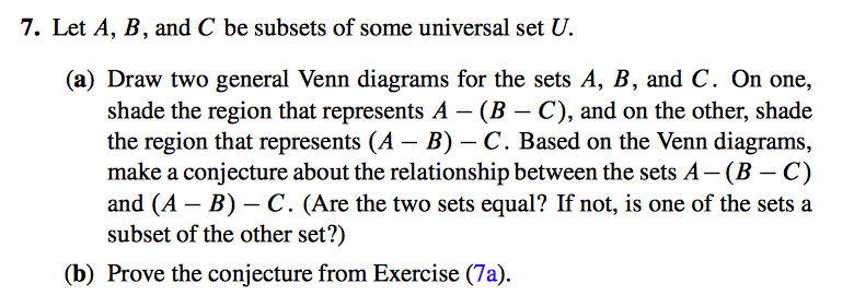 Solved 7. Let A, B, and C be subsets of some universal set | Chegg.com