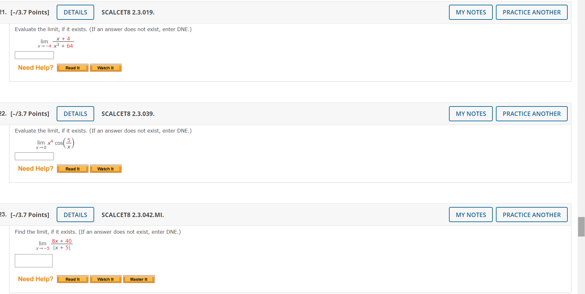 Solved what are the limits to these functions? or DNE if it | Chegg.com