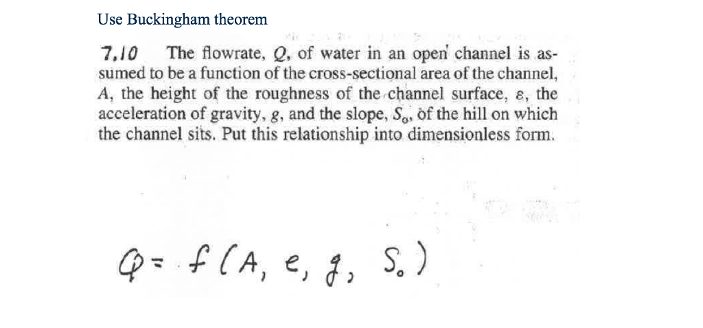 Solved Use Buckingham theorem 7,10 The flowrate, Q, of water | Chegg.com