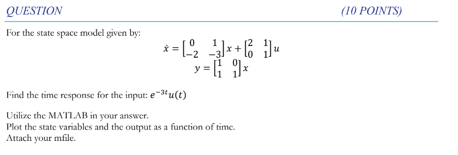 Solved For the state space model given by: | Chegg.com