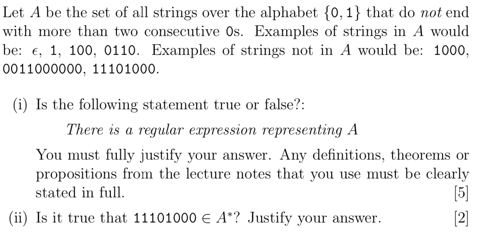 Solved Let A be the set of all strings over the alphabet {0, | Chegg.com