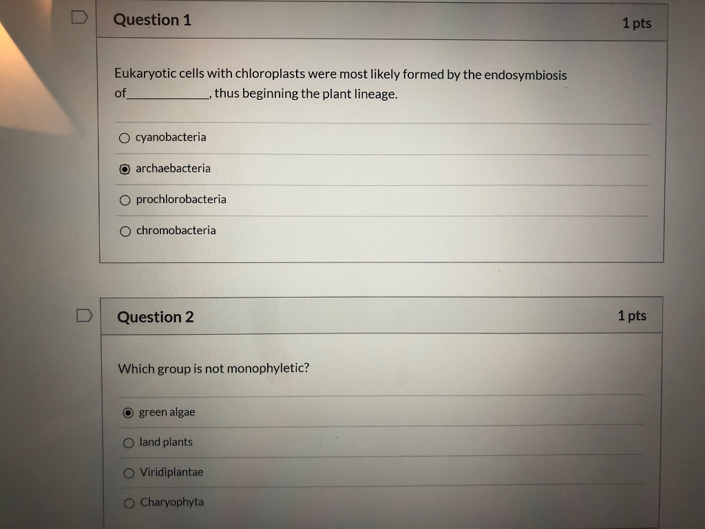 Solved Question 1 1 pts Eukaryotic cells with chloroplasts | Chegg.com