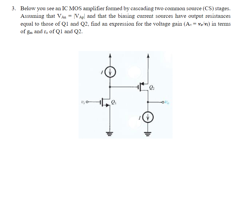 Solved Below you see an IC MOS amplifier formed by cascading | Chegg.com
