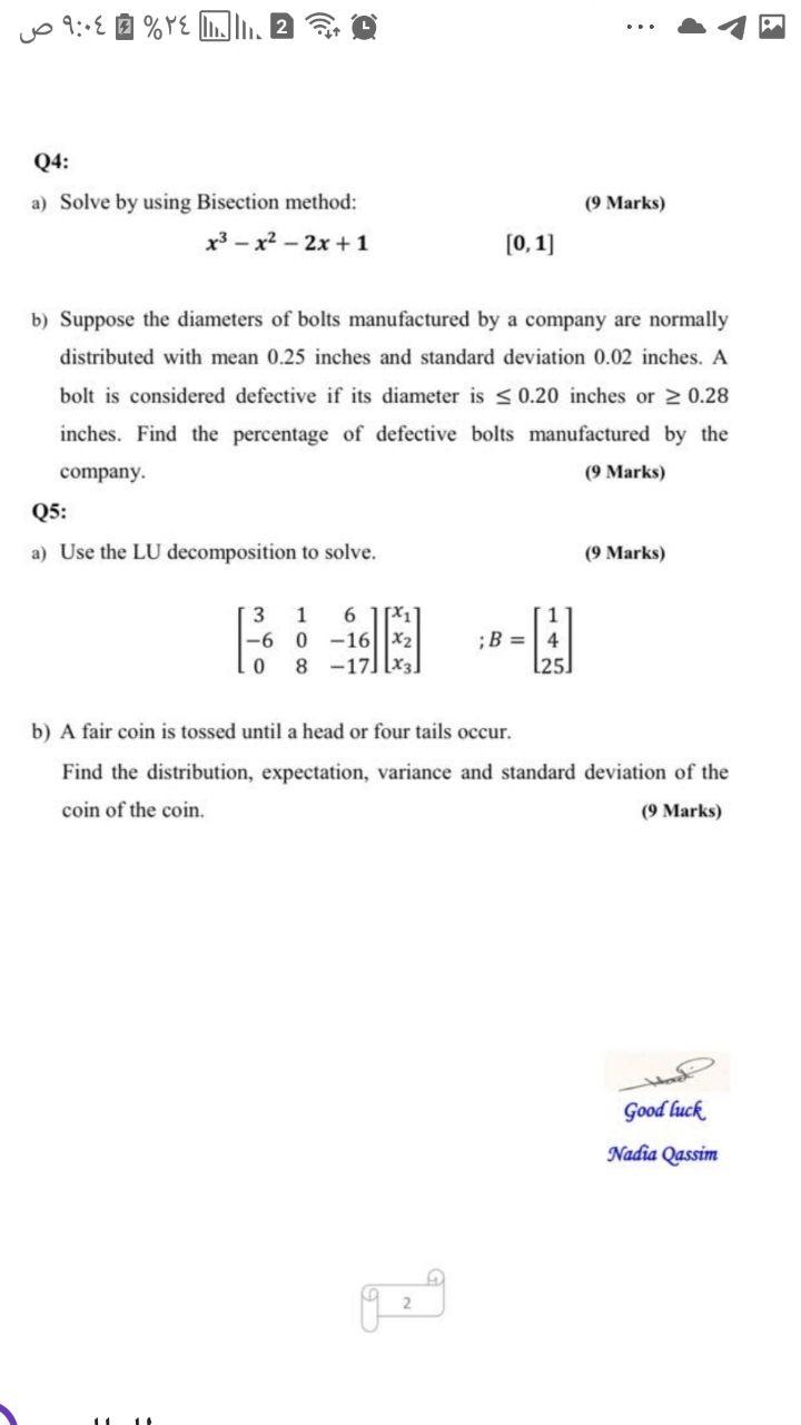 Solved 9:2%YEM. Q4: a) Solve by using Bisection method: x3 - | Chegg.com