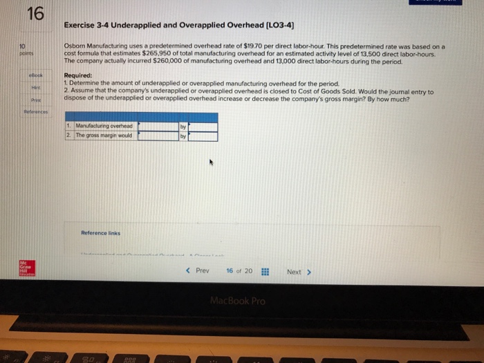 Solved 16 Exercise 3-4 Underapplied and Overapplied Overhead | Chegg.com