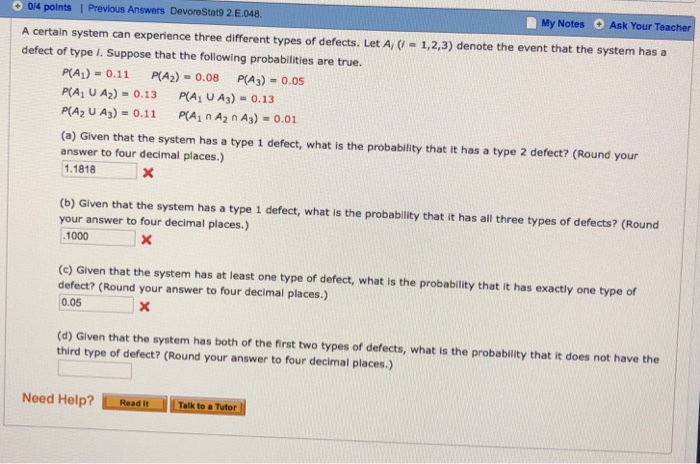 Solved 04 Polnts Previous Answers Devorestat9 2e048 My 