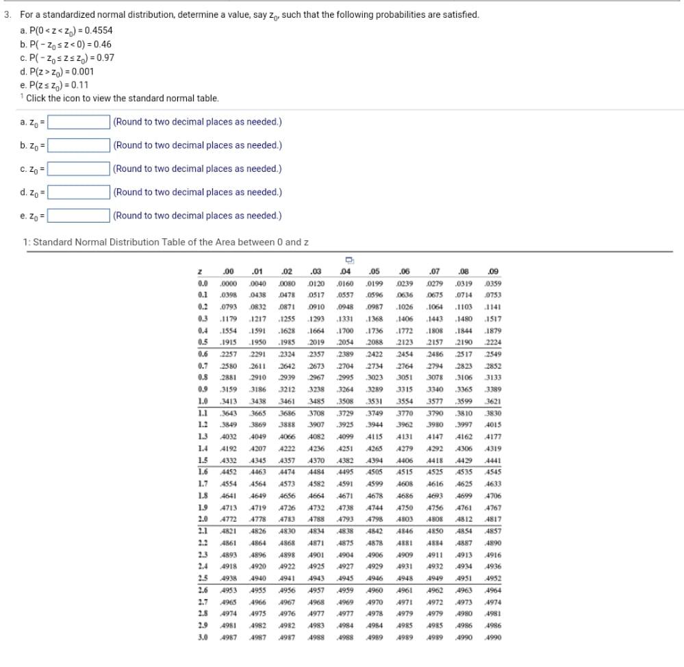 Solved 3. For a standardized normal distribution, determine | Chegg.com