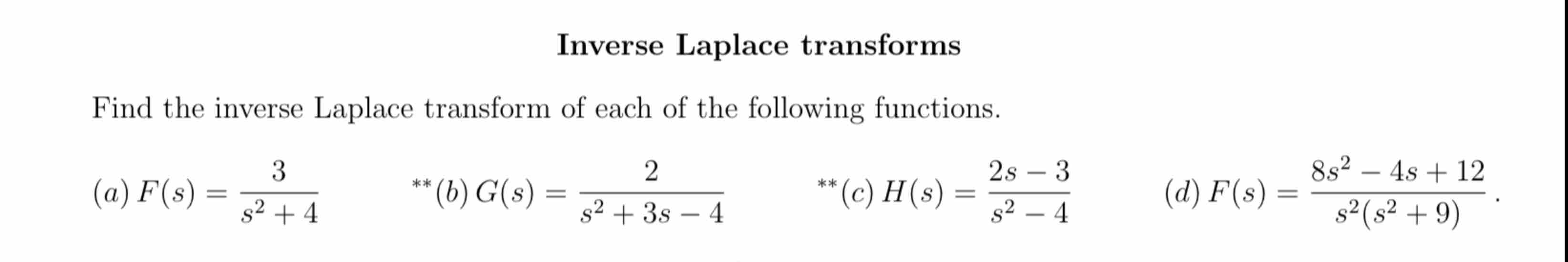 Solved Inverse Laplace transformsFind the inverse Laplace | Chegg.com