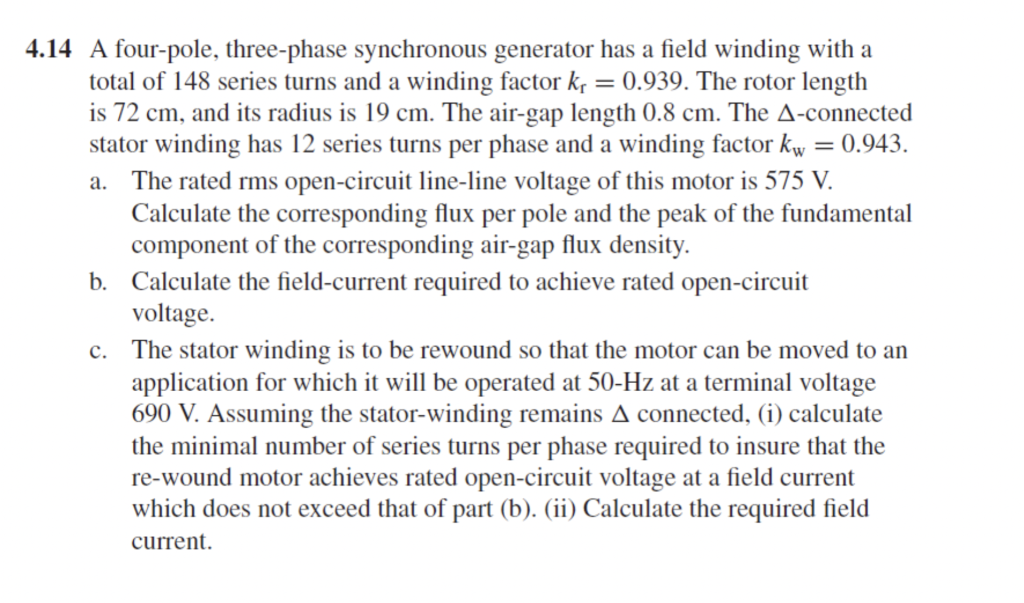Solved 4.14 A four-pole, three-phase synchronous generator | Chegg.com