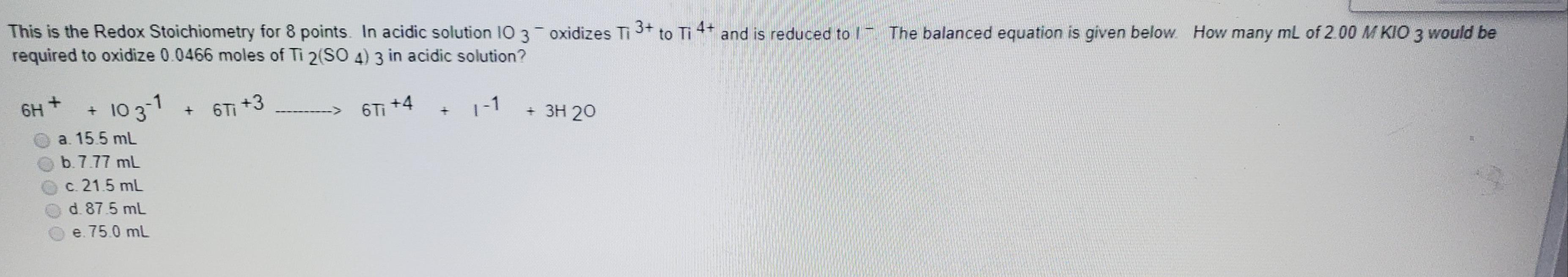Solved This is the Redox Stoichiometry for 8 points. In | Chegg.com