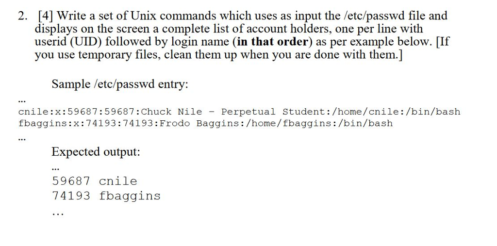 Solved [4] Write a set of Unix commands which uses as input | Chegg.com