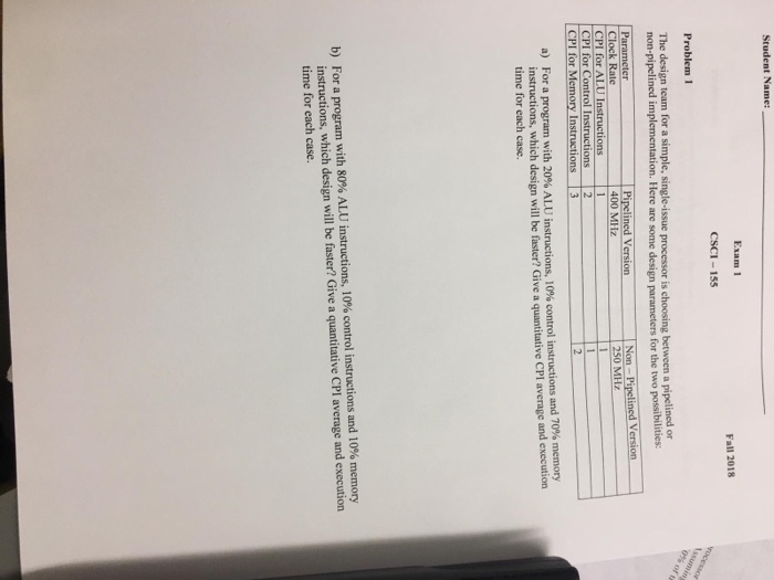 Student Name: Exam 1 Fall 2018 CSCI-155 Problem I The | Chegg.com