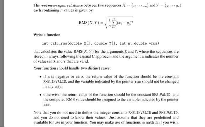 Solved The root mean square distance between two sequences X | Chegg.com