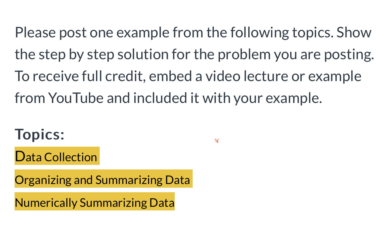 Please post one example from the following topics. | Chegg.com