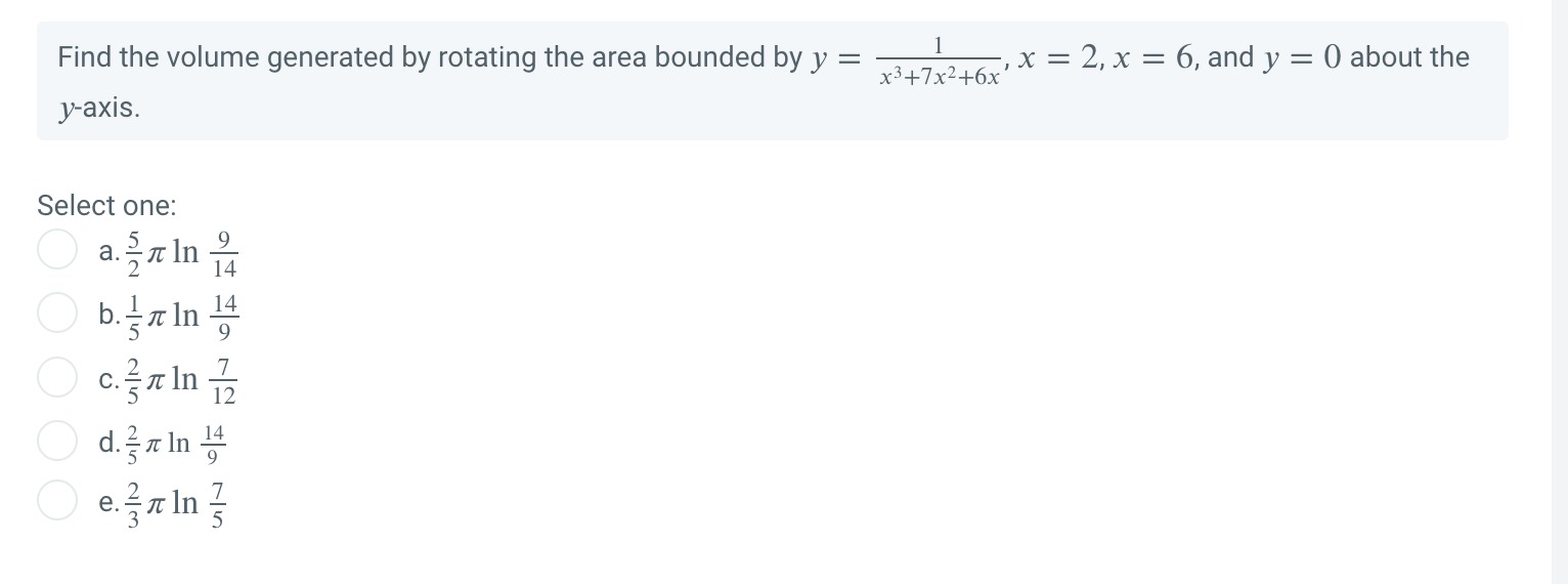 Solved Find the volume generated by rotating the area | Chegg.com
