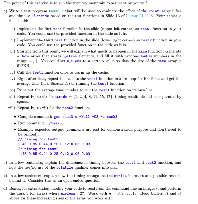 The point of this exercise is to run the memory | Chegg.com