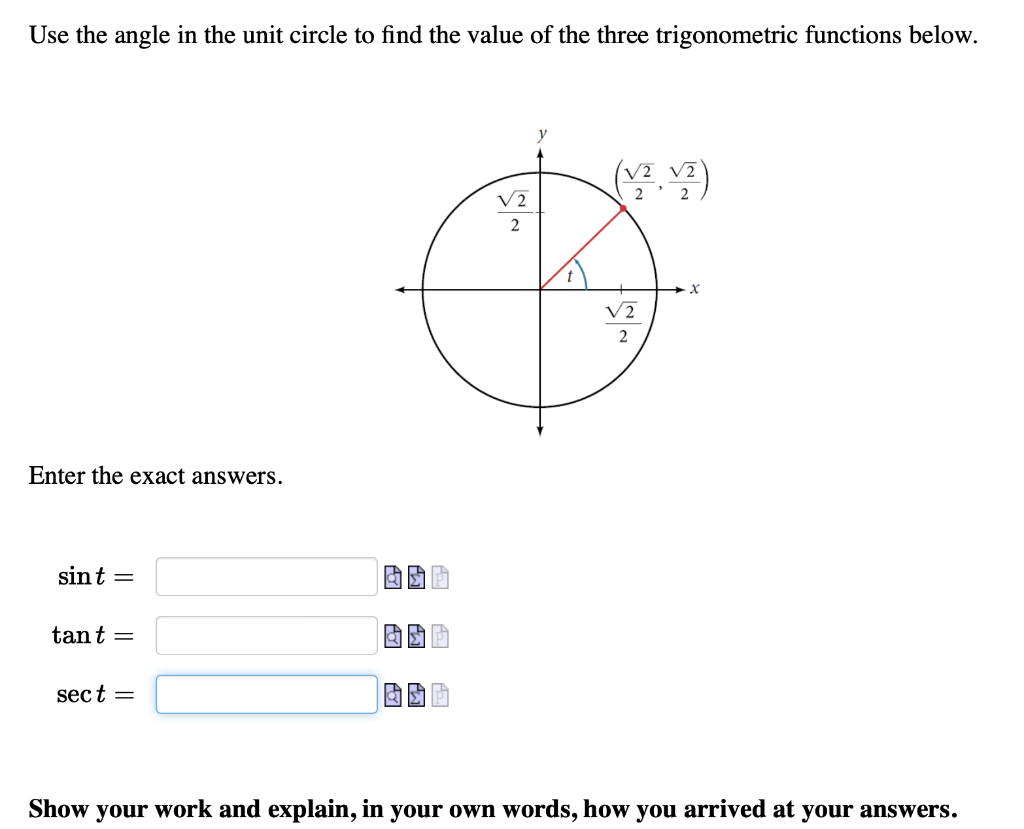 Solved Use the angle in the unit circle to find the value of | Chegg.com