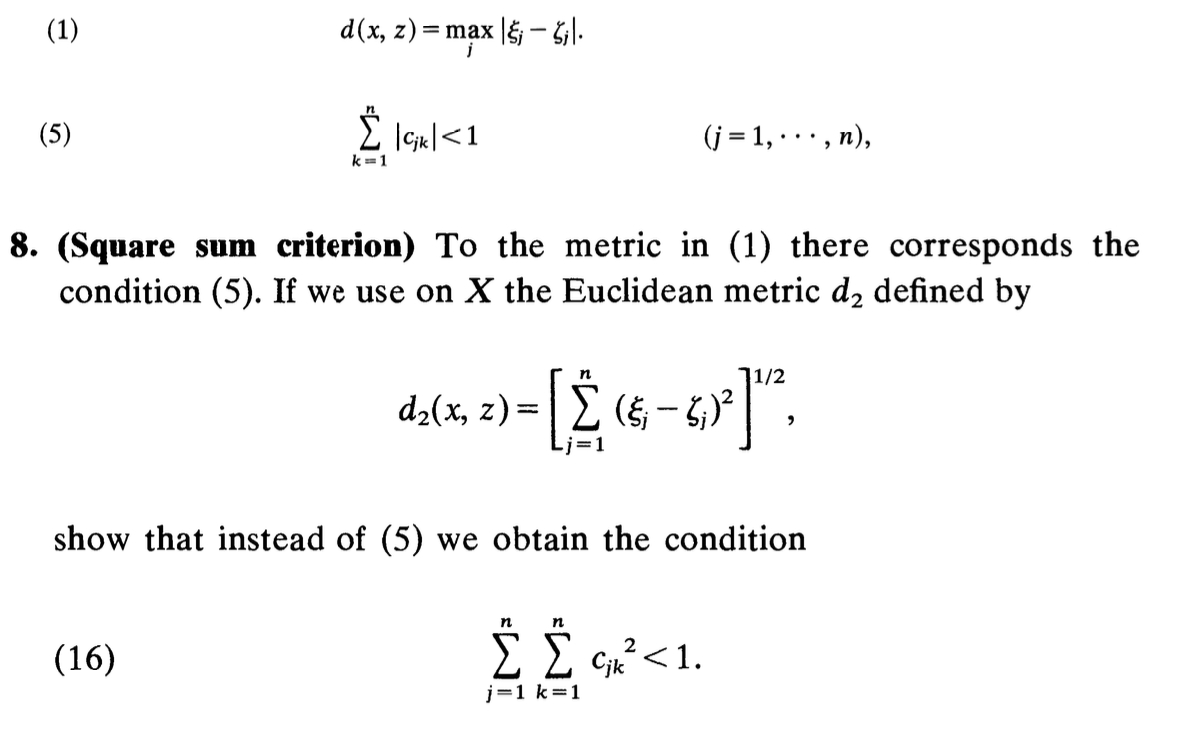 (1) d(x,z)=maxi∣ξj−ξj∣. (5) ∑k=1n∣cjk∣