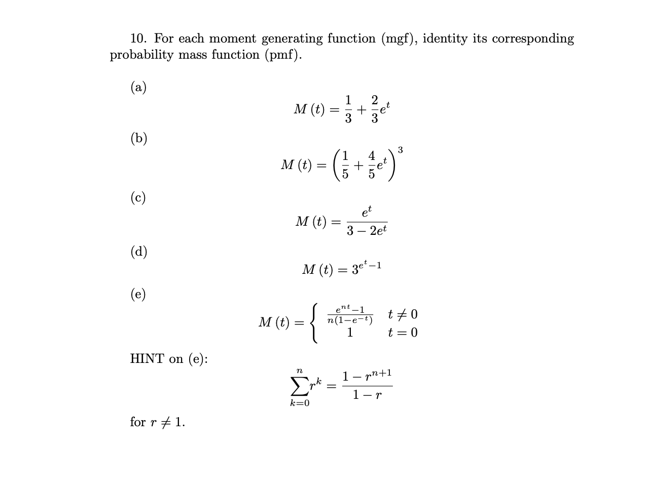 Solved 10. For each moment generating function (mgf), | Chegg.com