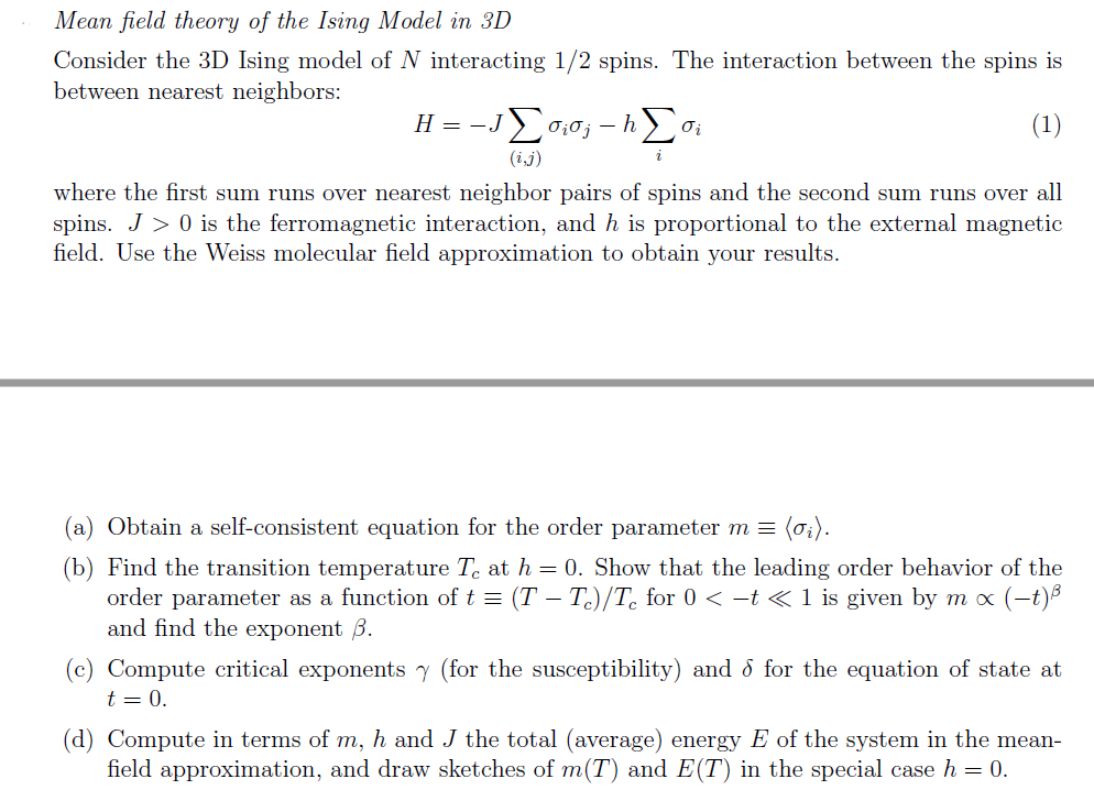 Solved Mean field theory of the Ising Model in 3D Consider | Chegg.com