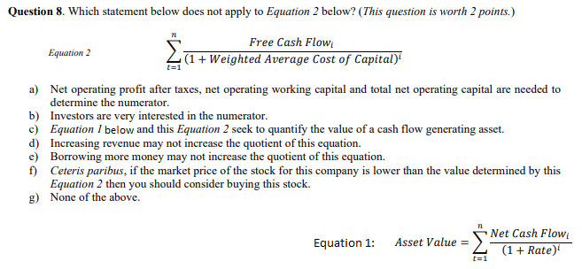 Solved Equation 2 a) Net operating profit after taxes, net | Chegg.com