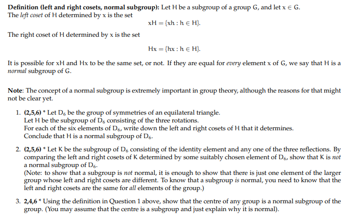 Solved Definition (left and right cosets, normal subgroup): | Chegg.com