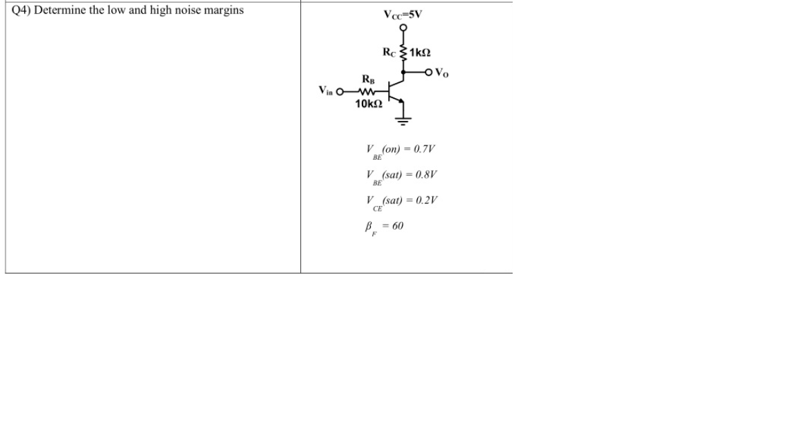 Solved Q4) Determine the low and high noise margins VBE( on | Chegg.com