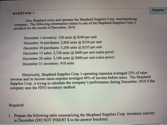 Solved 10 points QUESTION 1 Alex Shephard owns and operates | Chegg.com