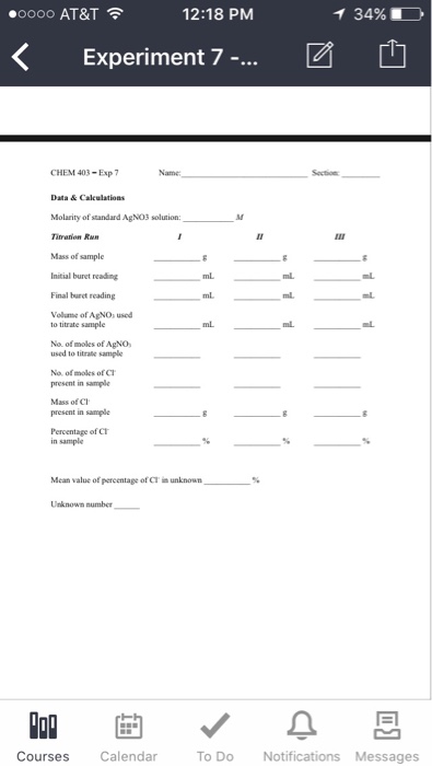 Solved ..ooo AT&T 12:18 PM 3496 Experiment 7-... CHEM 403 | Chegg.com