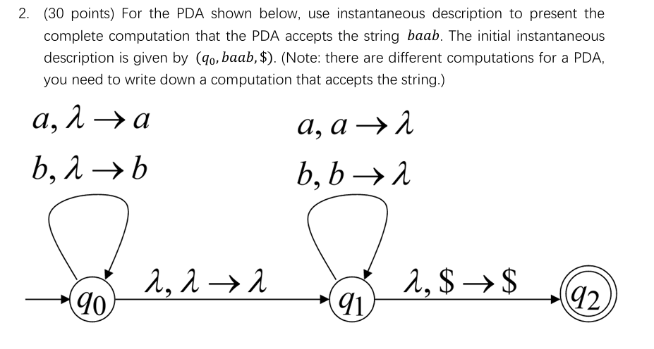 Solved by an EXPERT 2. (30 ﻿points) ﻿For the PDA shown below, use | Chegg.com