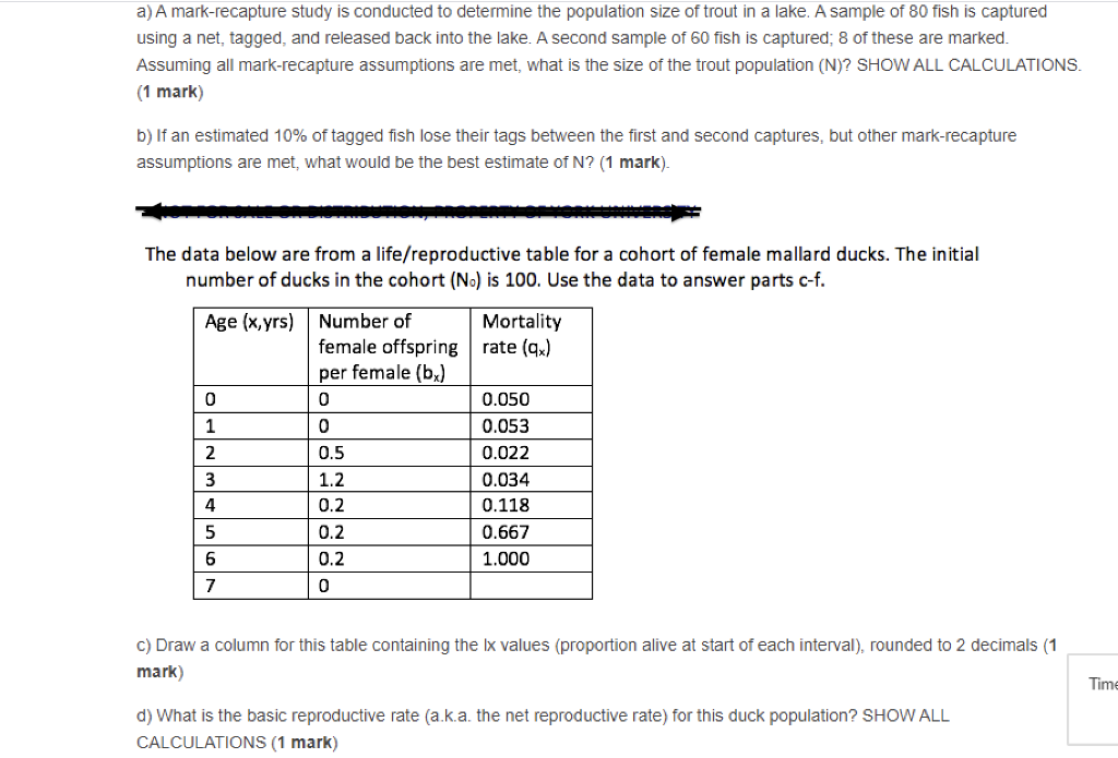 Solved a) A mark-recapture study is conducted to determine | Chegg.com