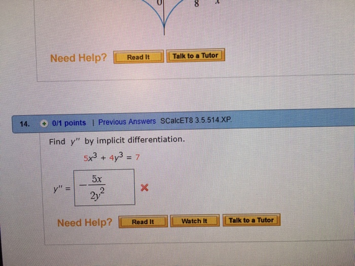 Solved 10. -/1 points SCalcET8 3.5.025 Use implicit | Chegg.com Solved 10. -/1 points SCalcET8 3.5.025 Use implicit | Chegg.com