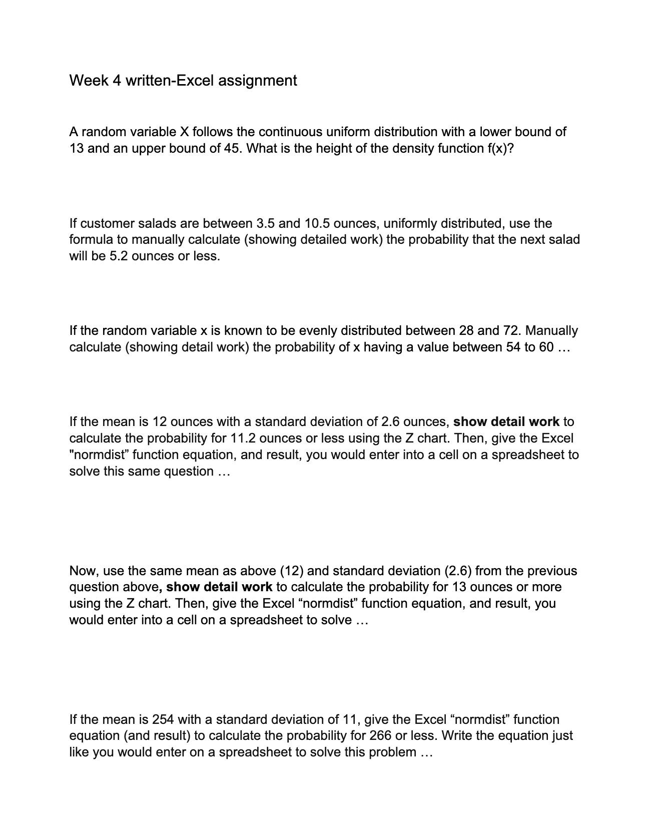 Solved Week 4 written-Excel assignment A random variable X | Chegg.com