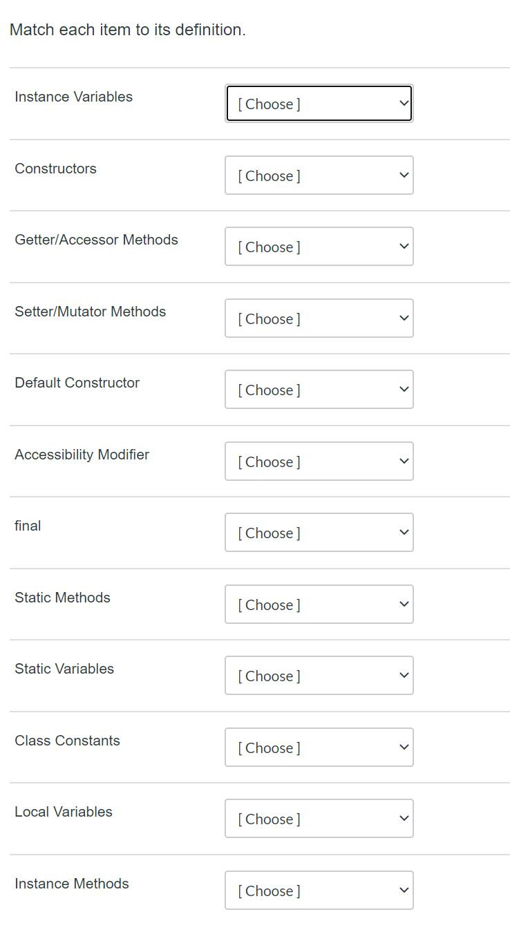 Solved Match each item to its definition. Instance Variables | Chegg.com