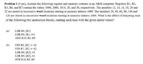Solved Problem 1 (5 pts), Assume the following register and | Chegg.com