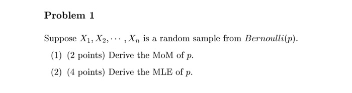 Solved Problem 1 Suppose X1, X2, .. ,Xn is a random sample | Chegg.com