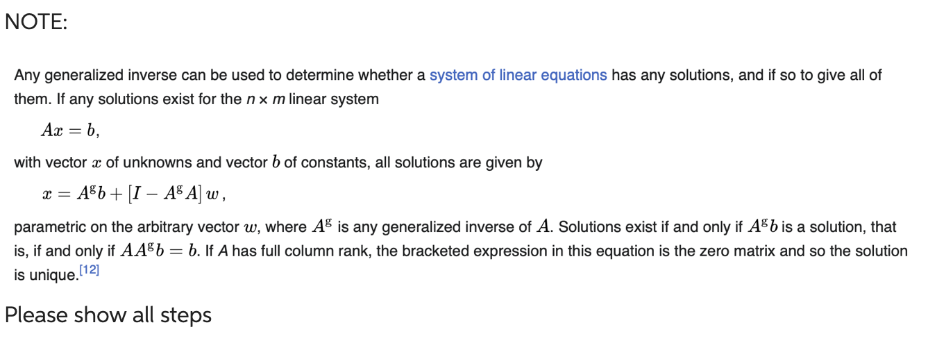 Solved Letting be the generalized inverse, determine | Chegg.com