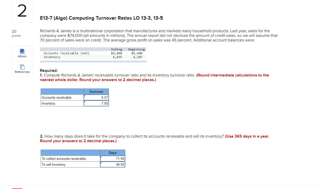 E13-17 (algo) Computing Turnover Ratios Richards and | Chegg.com