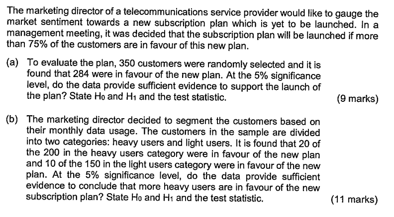 Solved The marketing director of a telecommunications | Chegg.com