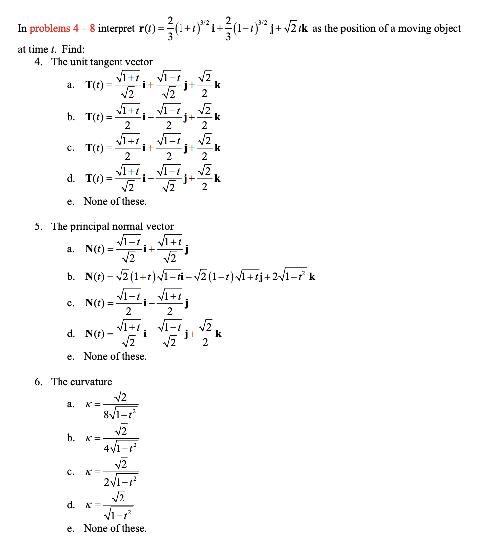 Solved In problems 4 - 8 interpret r WN it- V2 tk as the | Chegg.com