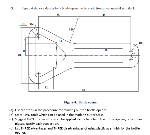 Solved 5. Figure 4 shows a design for a bottle opener to be | Chegg.com