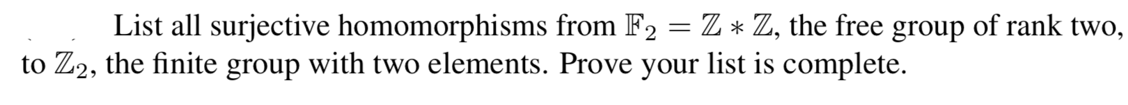 Solved List all surjective homomorphisms from F2 = Z * Z, | Chegg.com