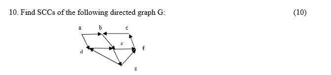 Solved 10. Find SCCs of the following directed graph G: (10) | Chegg.com