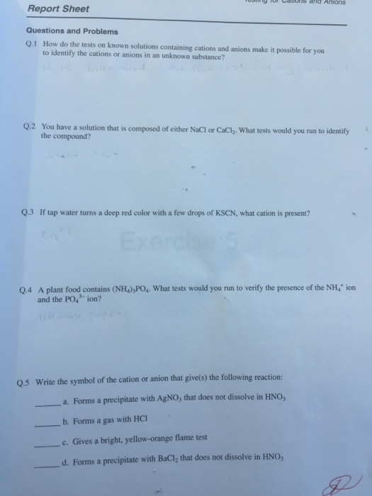 Solved ana Anións Report Sheet Questions and Problems Q.1 | Chegg.com