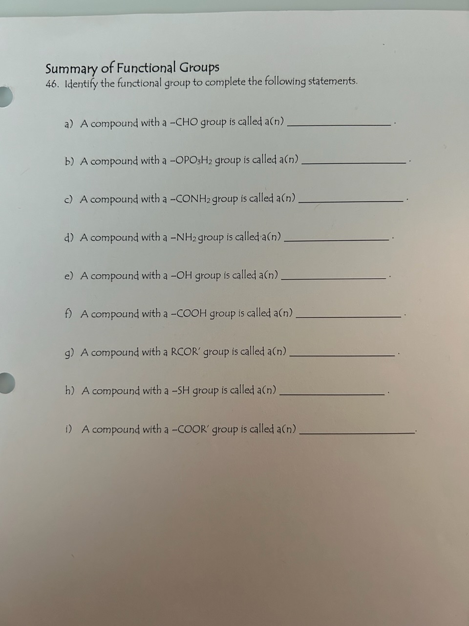 Solved Summary of Functional Groups 46. Identify the | Chegg.com